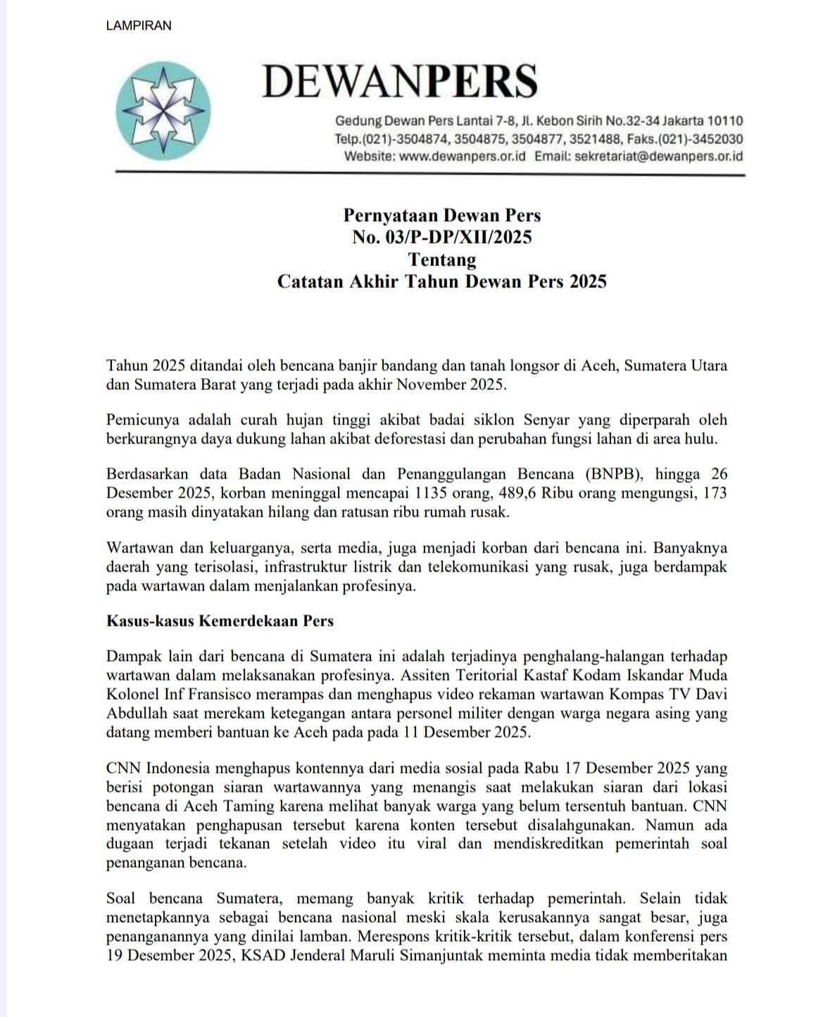 Dewan Pers Catat Tiga Tantangan Utama Pers Indonesia di 2025 - Beranda ...